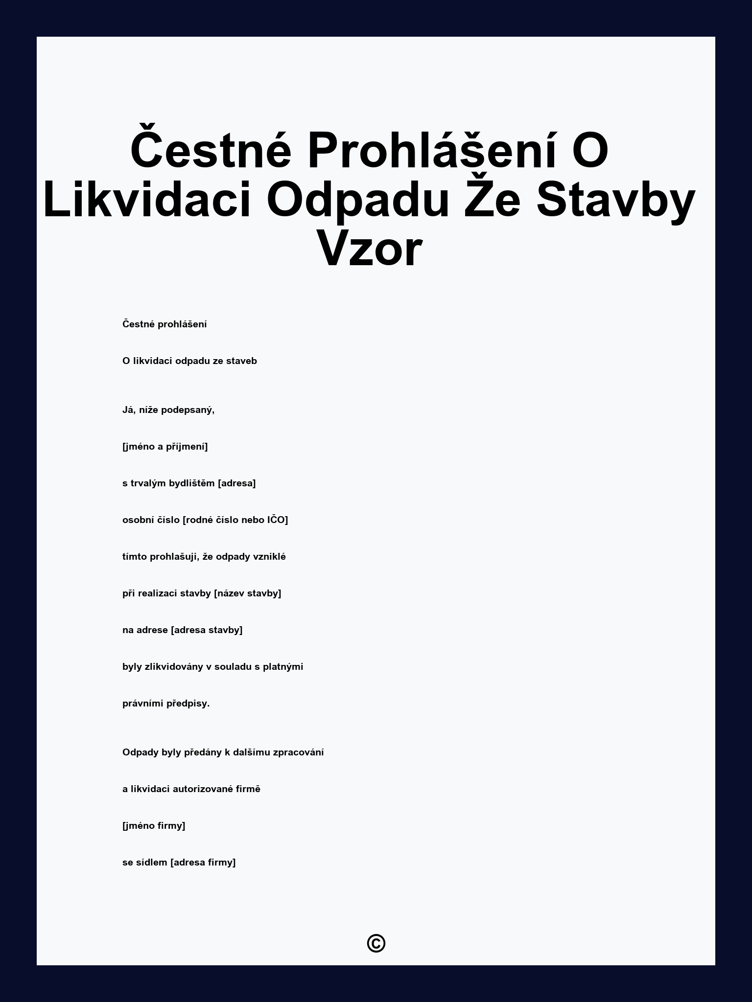 Čestné Prohlášení O Likvidaci Odpadu Že Stavby Vzor
