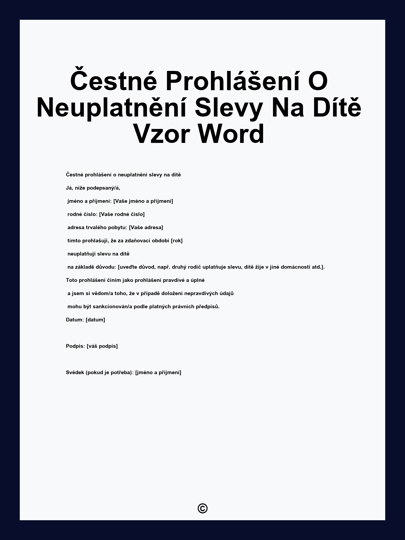 Čestné Prohlášení O Neuplatnění Slevy Na Dítě Vzor Word