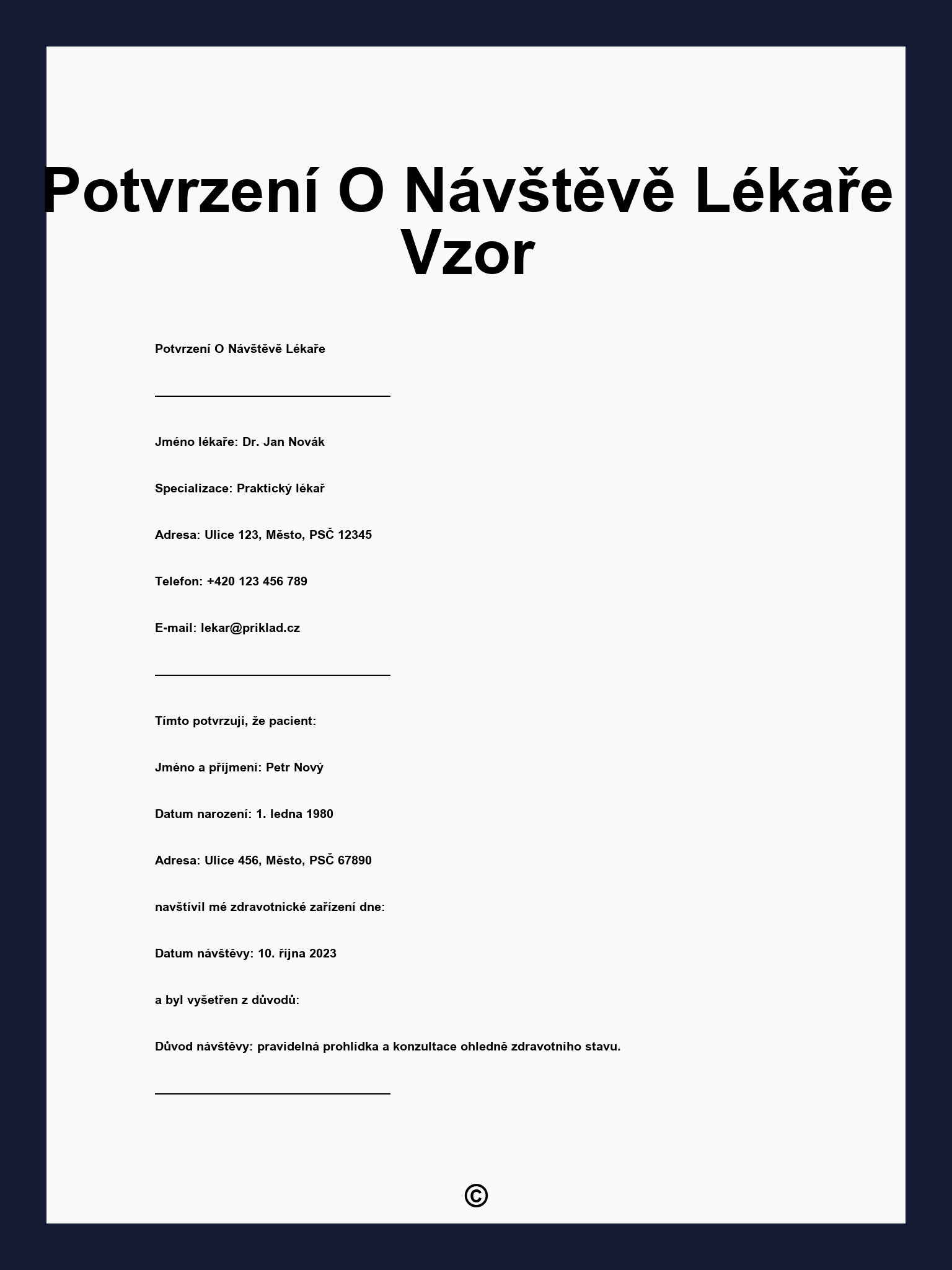 Potvrzení O Návštěvě Lékaře Vzor