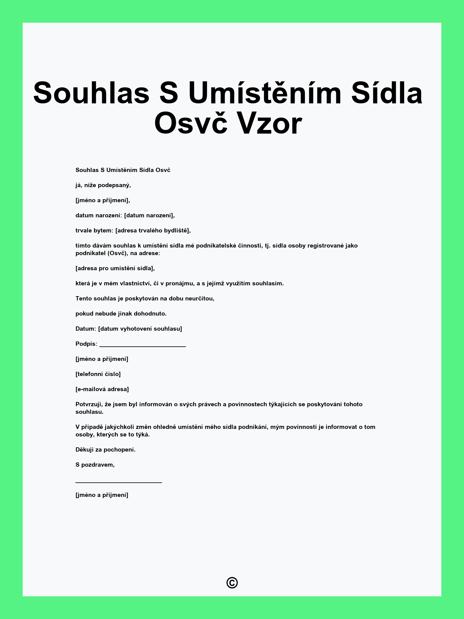 Souhlas S Umístěním Sídla Osvč Vzor