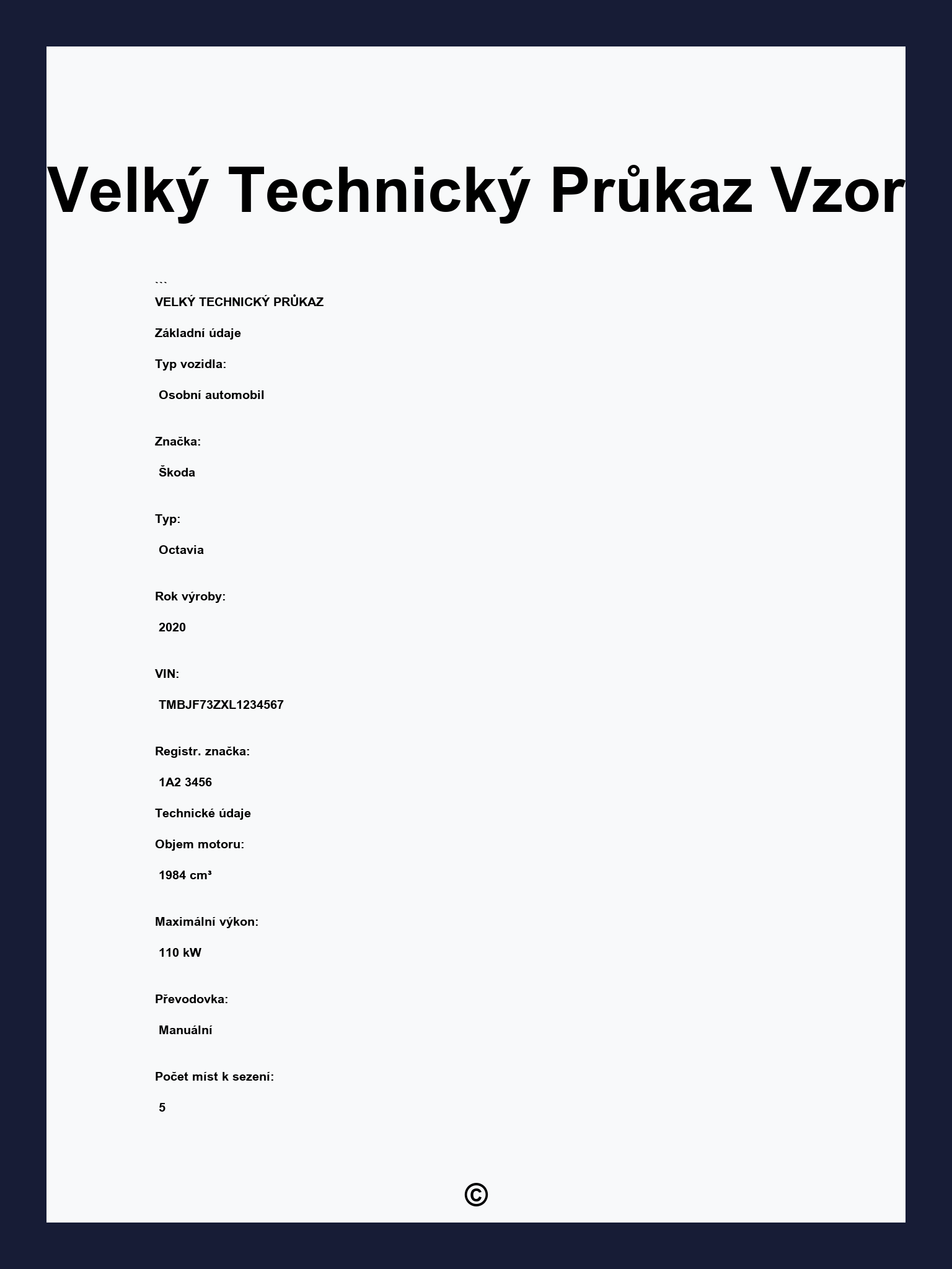 Velký Technický Průkaz Vzor