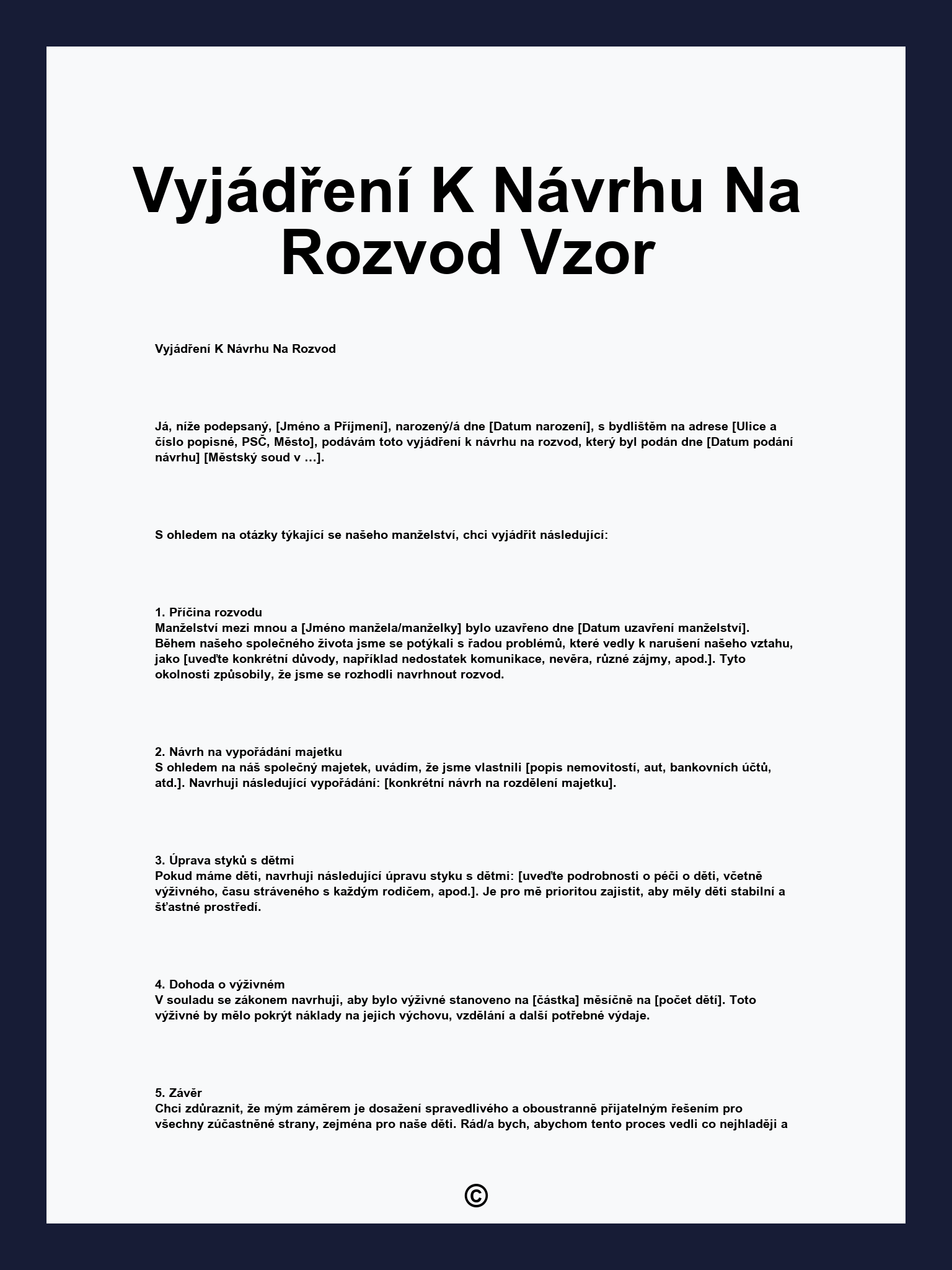 Vyjádření K Návrhu Na Rozvod Vzor