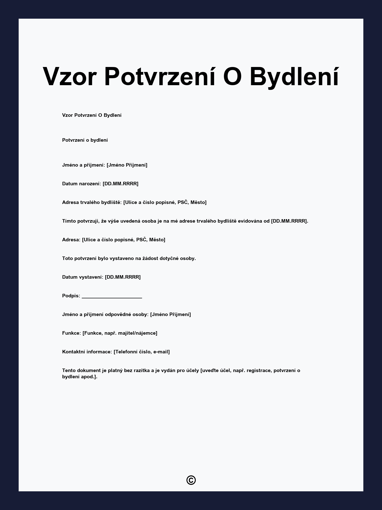 Vzor Potvrzení O Bydlení